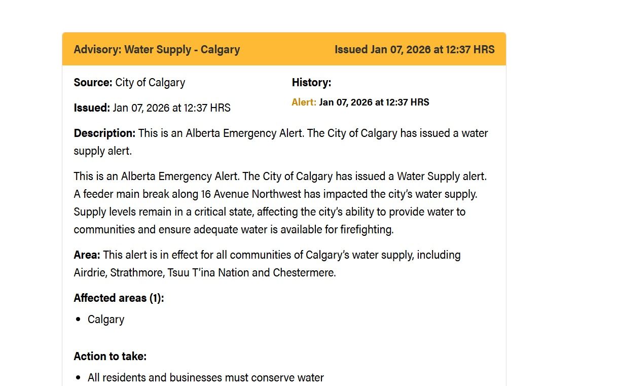 City of Calgary has issued a water supply alert advisory; Airdrie among ...