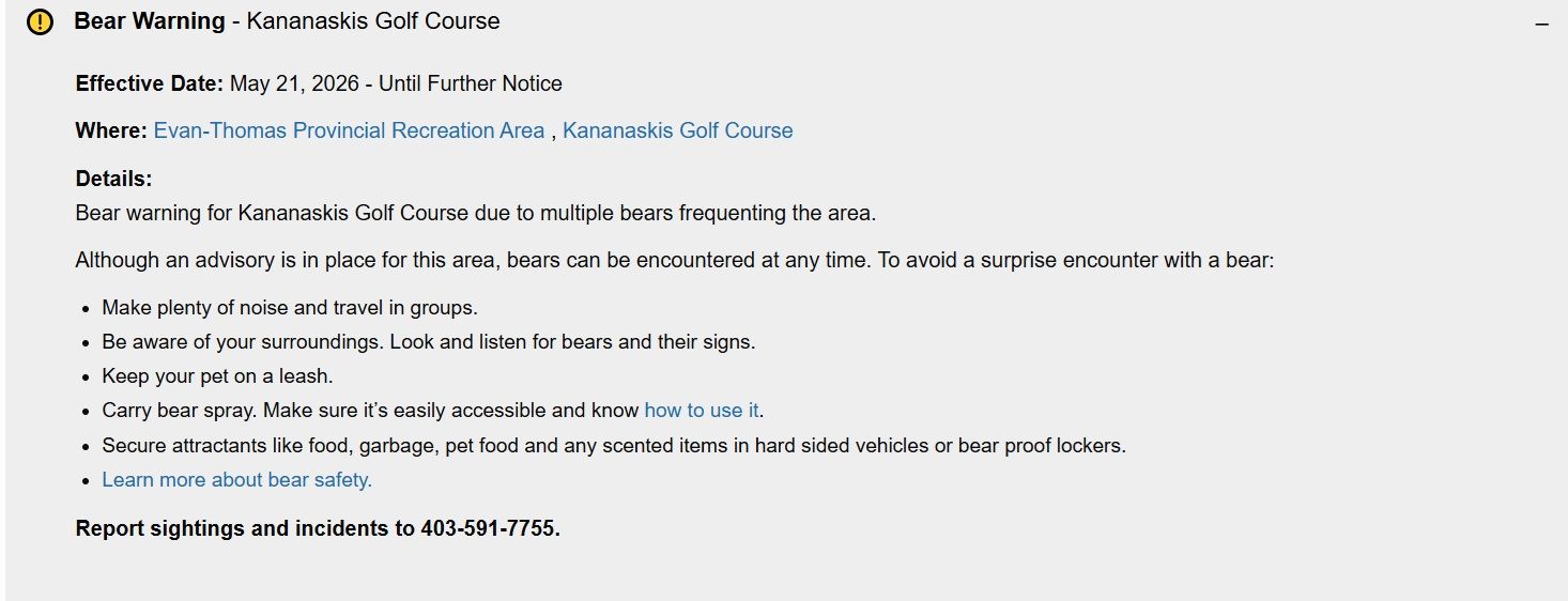 Bear warning now in effect for Kananaskis Golf Course - DiscoverAirdrie ...