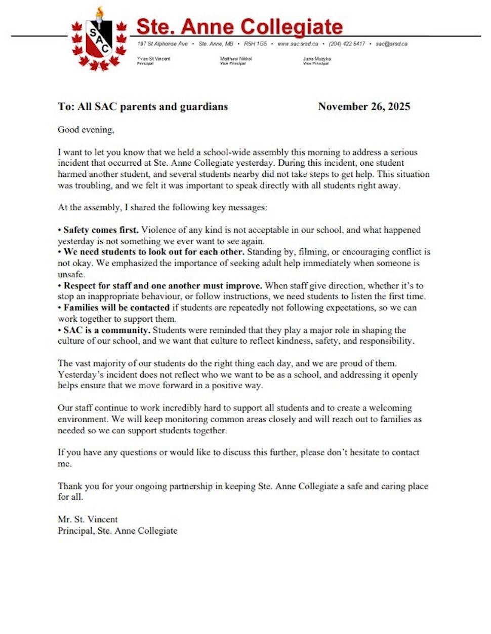 Parents notified after incident at Ste. Anne Collegiate as Police ...