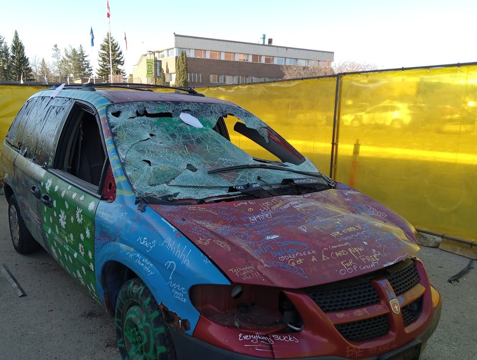 Red Deer Polytechnic students take out a little stress with car smash ...