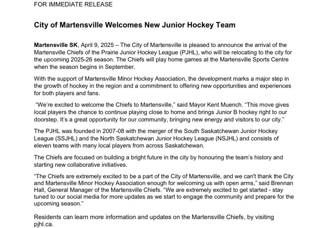 Delisle Chiefs franchise relocates to Martensville - WestCentralOnline ...