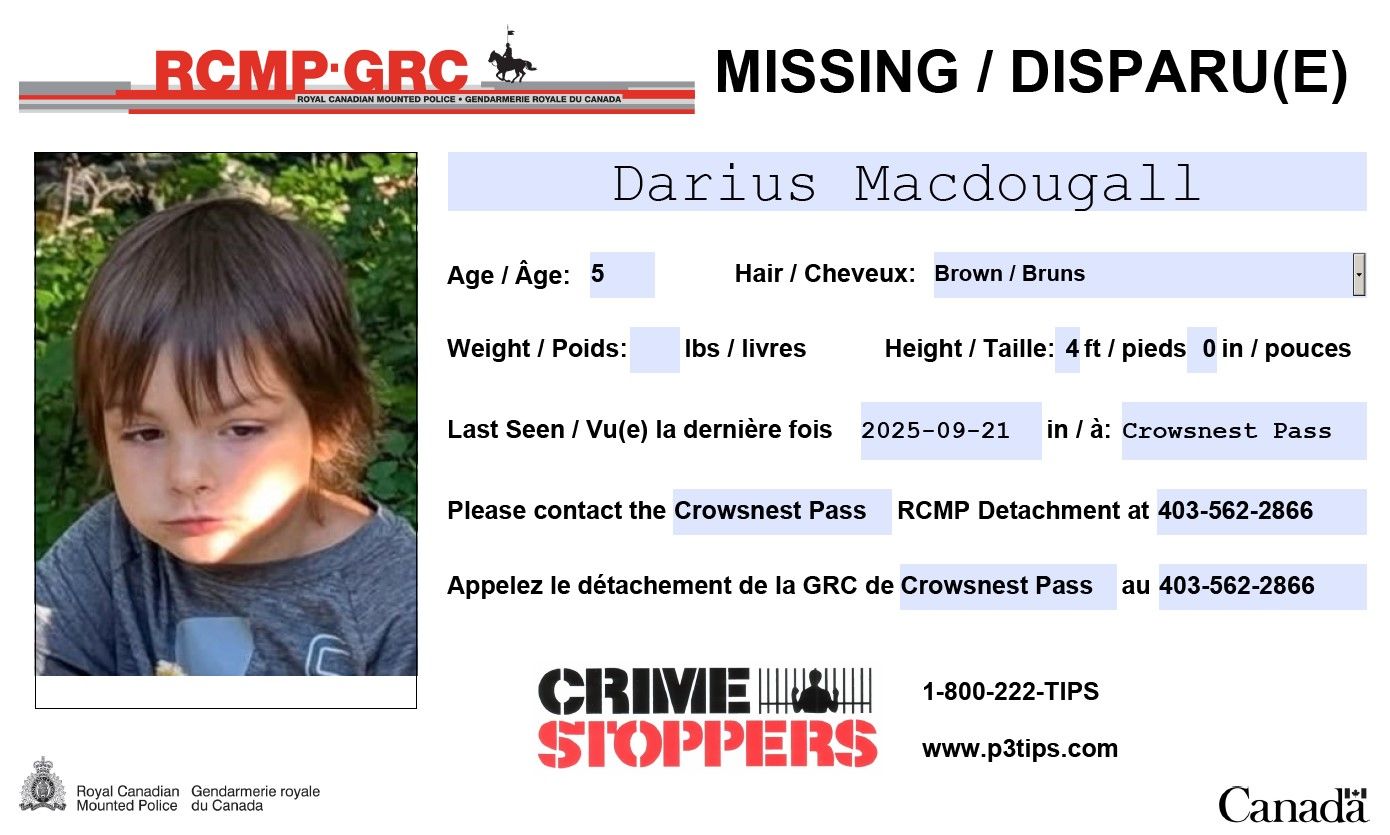 RCMP searching south of Crowsnest Pass for missing 5-year-old boy ...