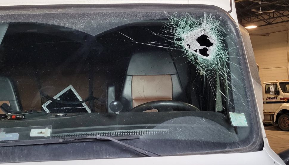 A chunk of Highway 75 flew through this truck drivers windshield ...