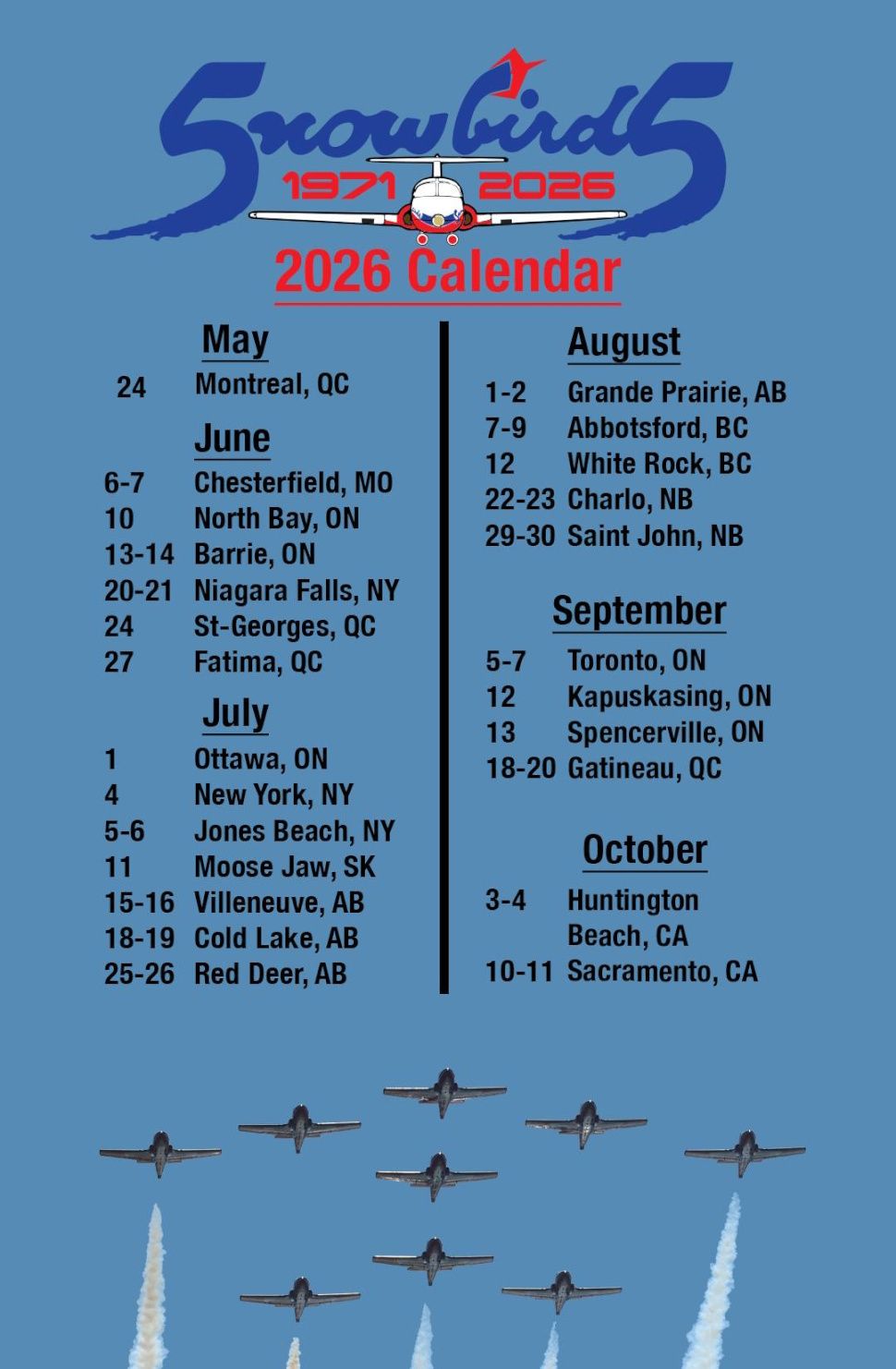 Snowbird release 2026 schedule for 55th show season - DiscoverMooseJaw ...
