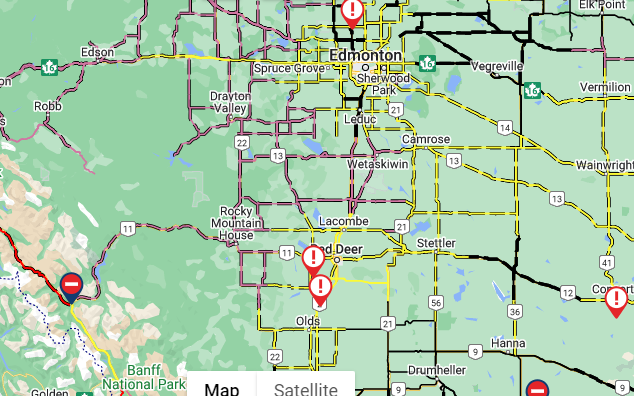 Icy road conditions throughout Central Alberta today ...