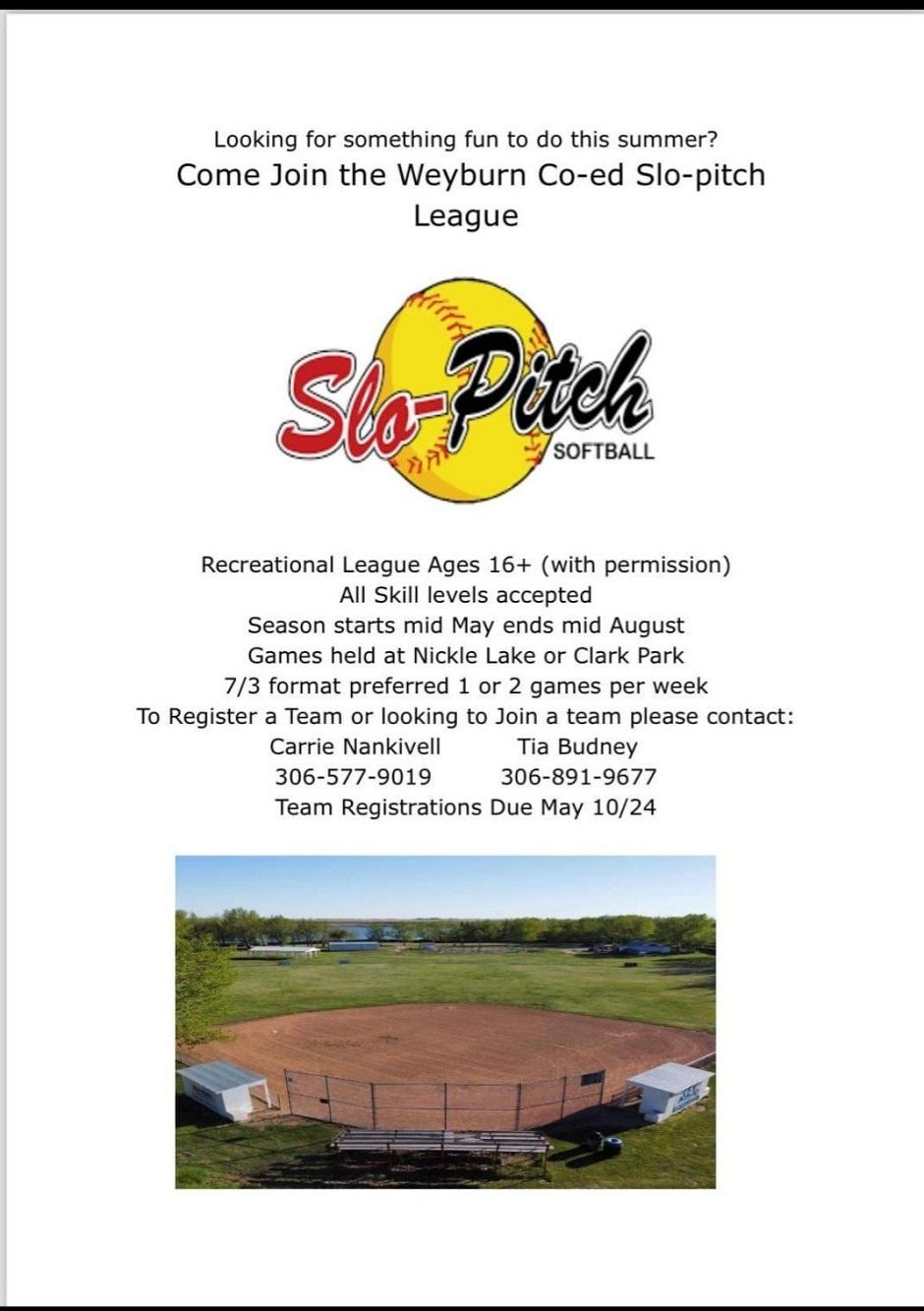 Slo-Pitch registration is now open! - DiscoverWeyburn.com - Local news ...