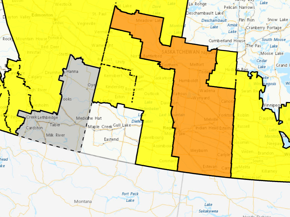 Weather warnings just outside southwest Saskatchewan ...