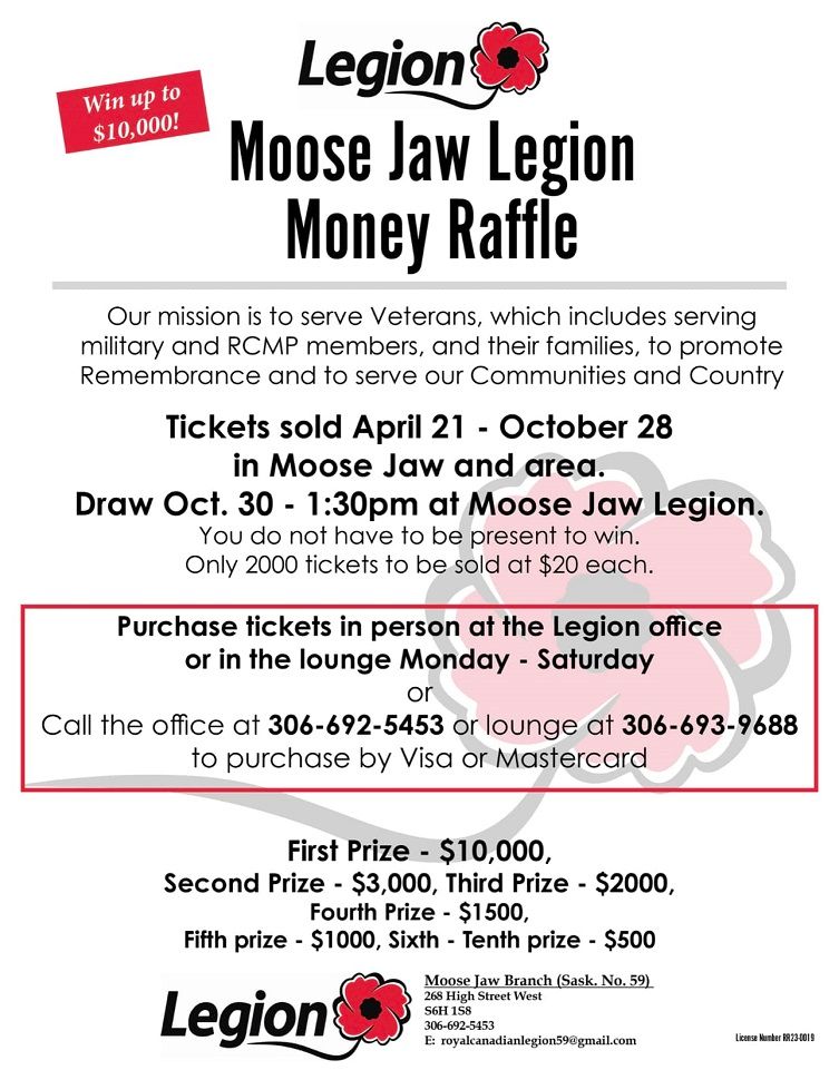 You could WIN $10,000 with the Legion Money Raffle! - DiscoverMooseJaw ...
