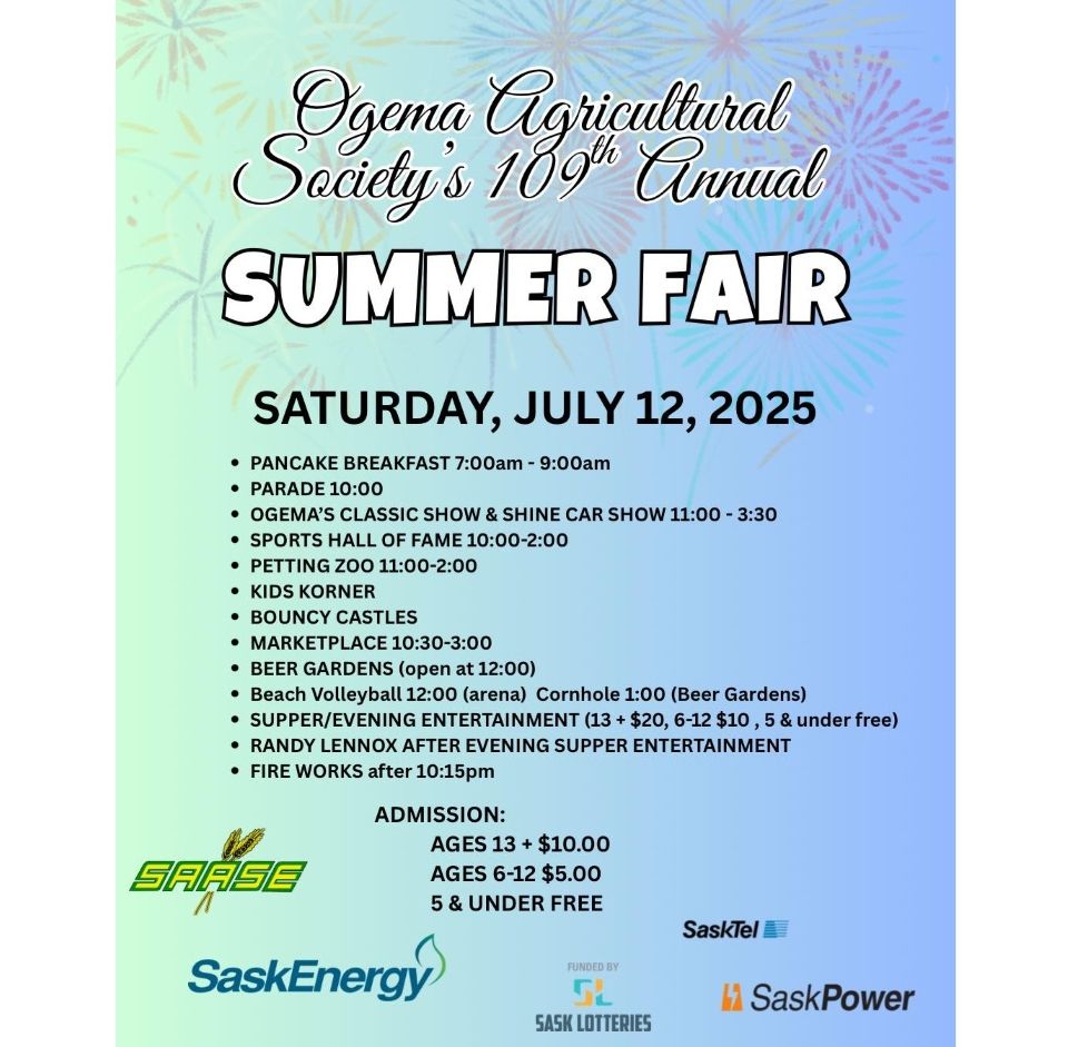 Ogema Agricultural Society's 109th annual Summer Fair this Saturday ...