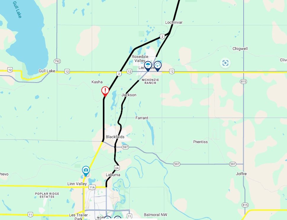 Update: Collision slows traffic on QEII between Lacombe and Blackfalds ...