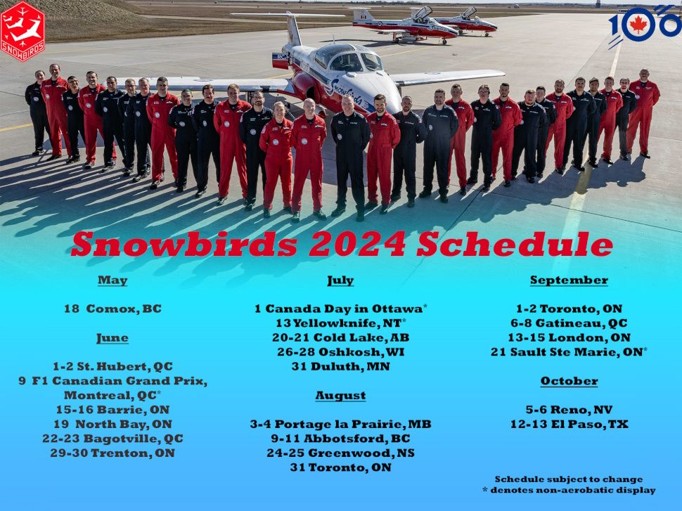 Snowbirds release updated 2024 airshow season schedule ...