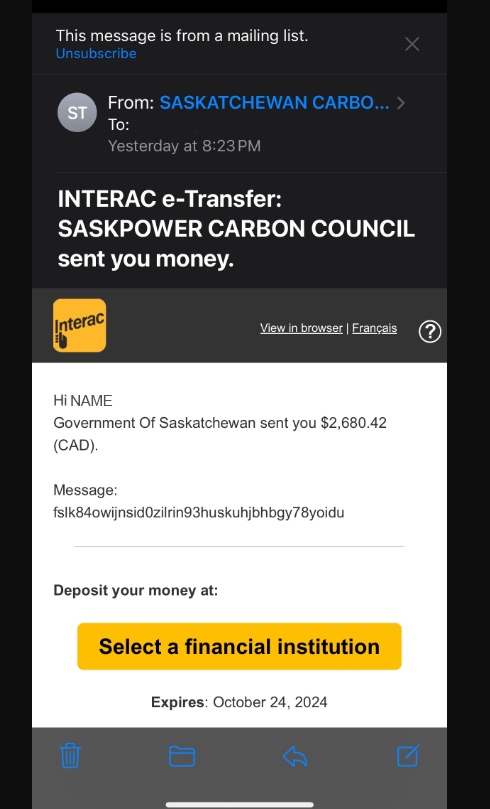 SaskPower warns about an Interac E-transfer scam - DiscoverHumboldt.com ...