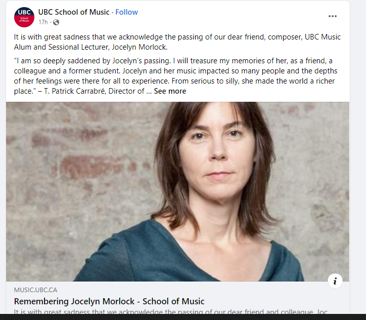 Canadian Musical Community Mourns Passing of Jocelyn Morlock ...